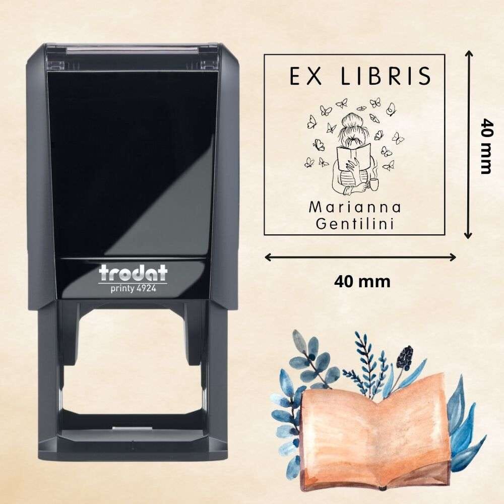 Timbro Ex Libris Quadrato Farfalle - 40 x 40 mm | www.timbri.it